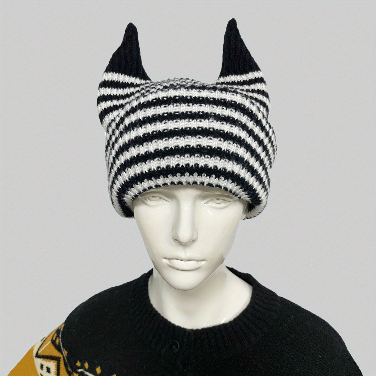 unisex halloween novelty striped knit hat horns - {region_name}