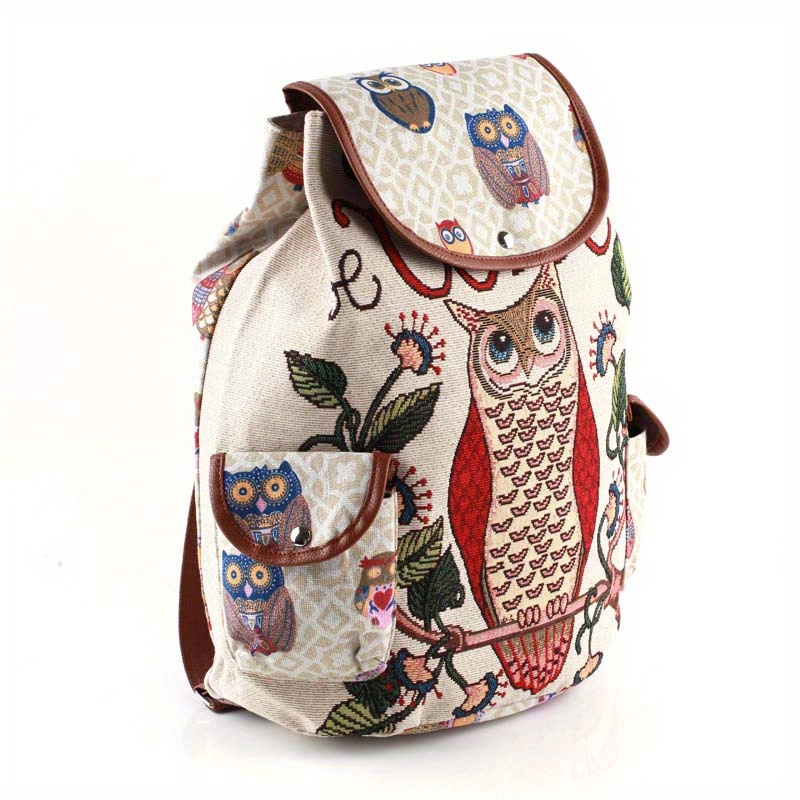 Vintage Owl Pattern Backpack Classic Storage Travel Daypack - Temu ...