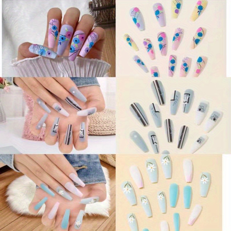5d Embossed Press Nails Mixed Colorful Flower Leaves - Temu United Kingdom