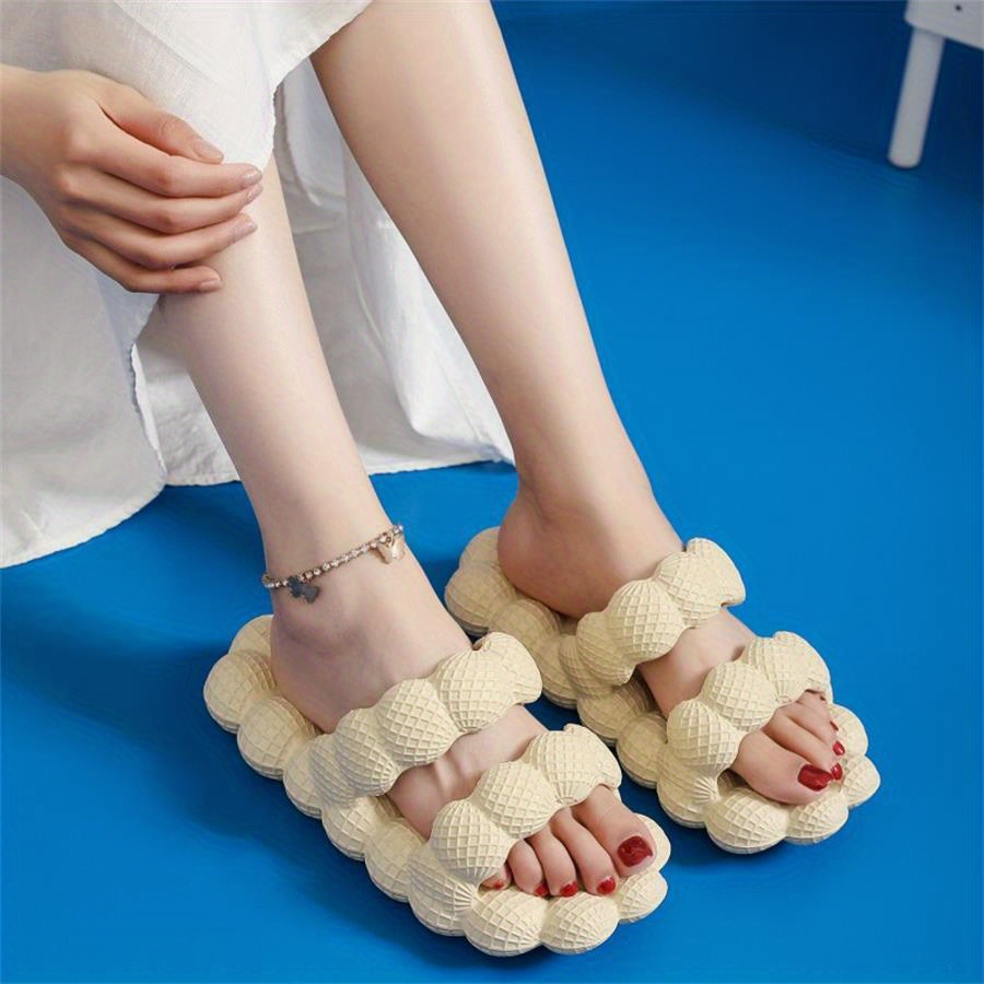 Women's Lychee Bubble Slides Double Strap Open Toe Massage - Temu Australia