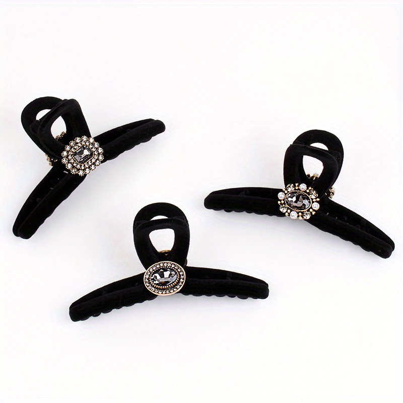 Vintage Black Hair Claw Clips Flocking Faux Pearl Hair Clips - Temu ...