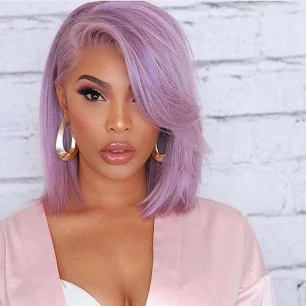 Purple Short Straight Bob Hair Wigs For Women Synthetic Fiber Side Part ...