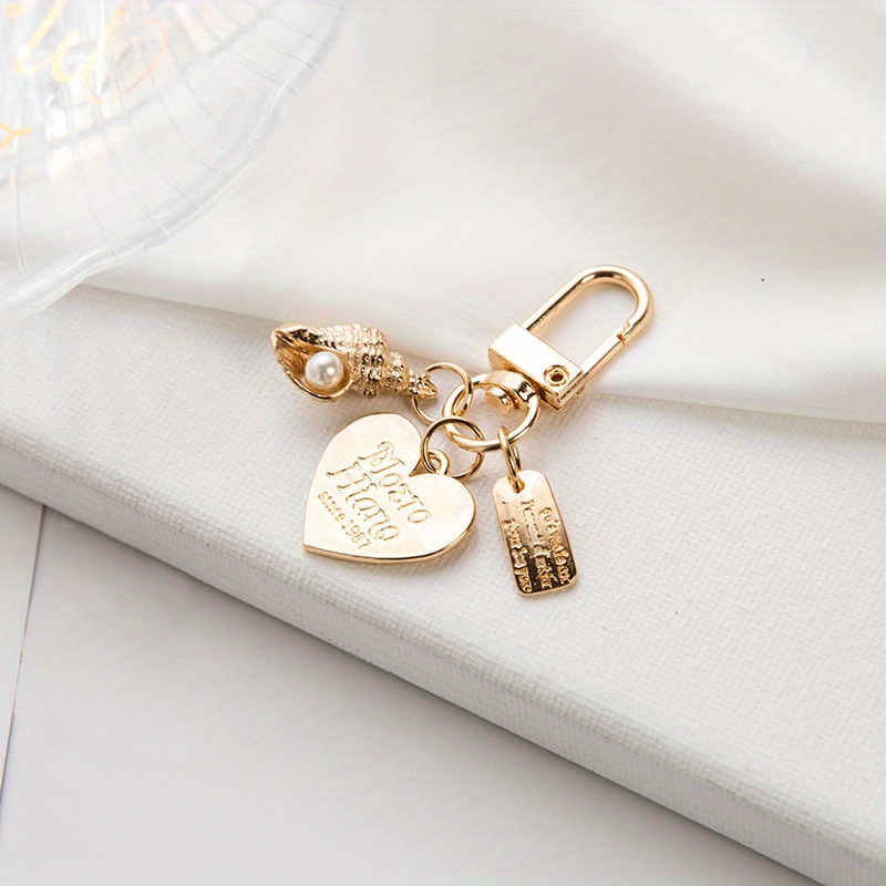 Faux Pearl Love Heart Shell Keychain Elegant Pendant Vintage Metal ...