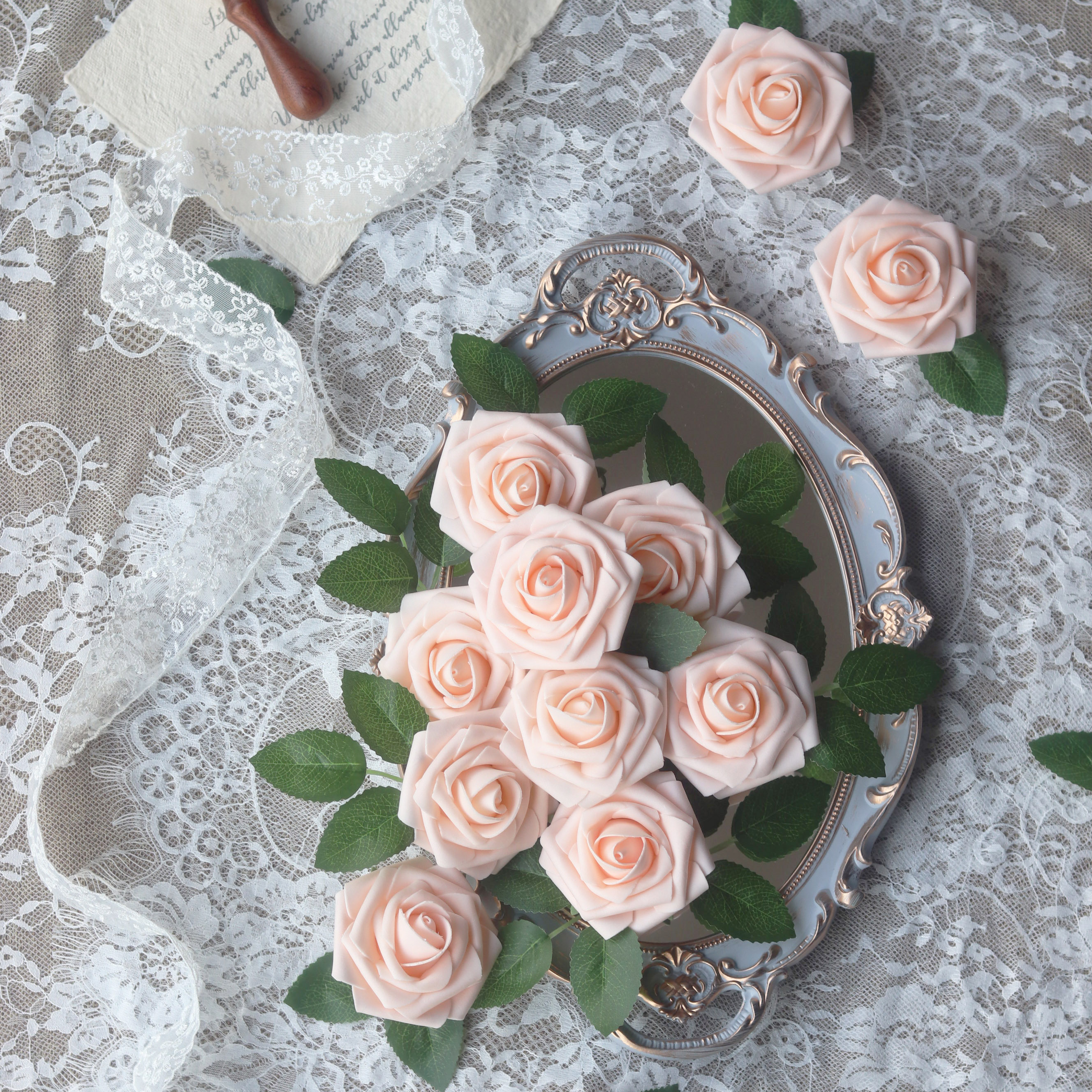 Blush Artificial Roses Stems Plastic Flowers - Temu