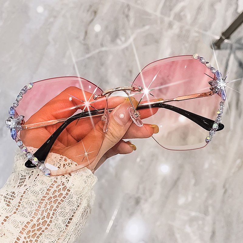 Rhinestone Decor Women Men Oversized Gradient Lens Glasses - Temu