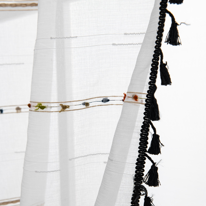 Fringed Voile Curtain Stripes Pattern Window Treatment - Temu United ...