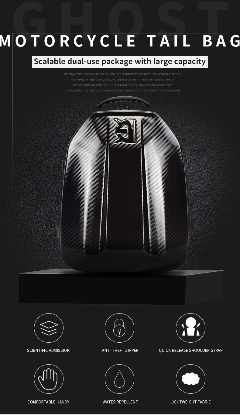 Motorcycle Tail Bag Hard Shell Shoulder Bag Backpack - Temu