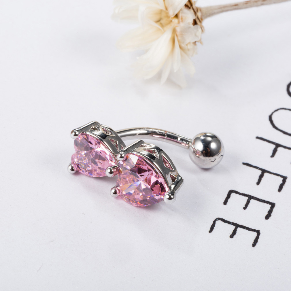 Double Love Heart Zirconia Inlaid Belly Button Ring Sexy - Temu Australia