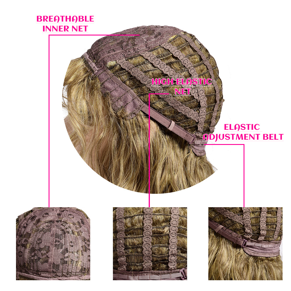 Short Bob Water Wave Hair Wigs Bangs Women Girls Synthetic - Temu