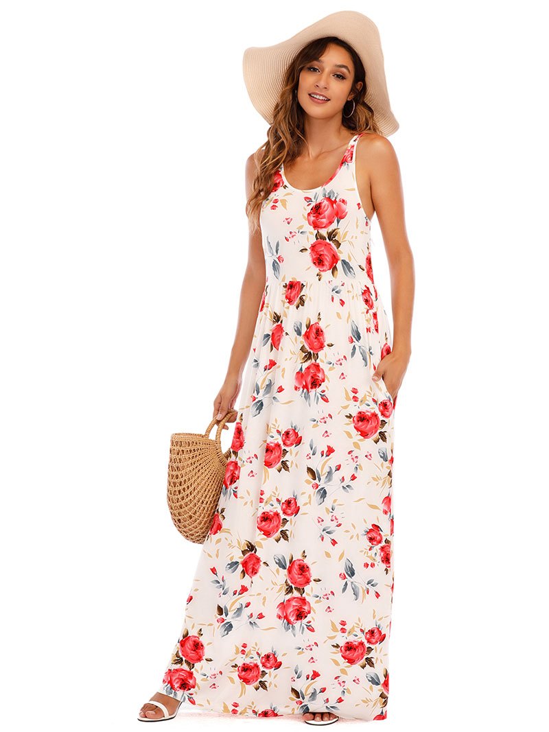 Floral Print Tank Dress Casual Round Neck Sleeveless Tank - Temu United ...