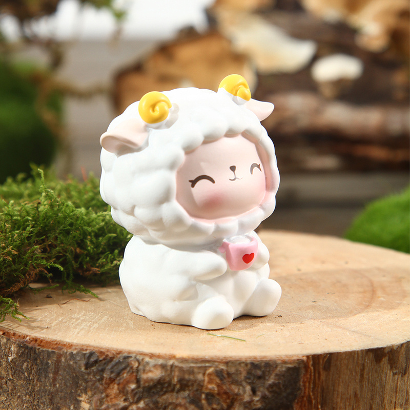 1pc Resin Sheep Statues, Cute Cartoon White Sheep Crafts With Cup ...
