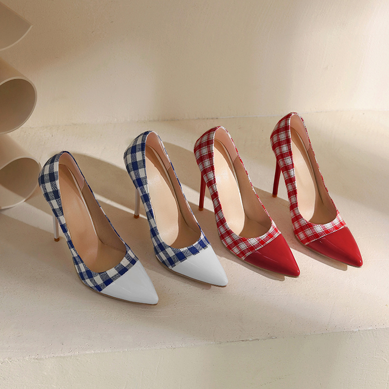 Women's Colorblock Plaid Stiletto Heels Sexy Pointe Toe Soft - Temu ...
