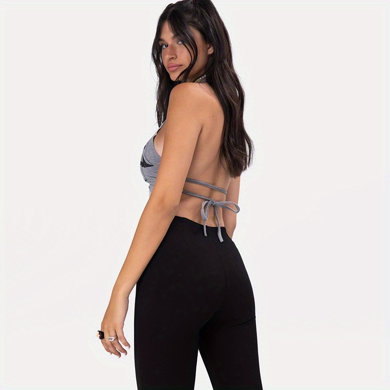 レタープリントホルタートップ y2k セクシーなオープンバックレースアップ ホルタートップ 婦人服 - Temu Japan