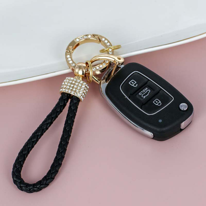 Rhinestone Car Keychain Women Universal Pu Leather Wristlet - Temu Denmark