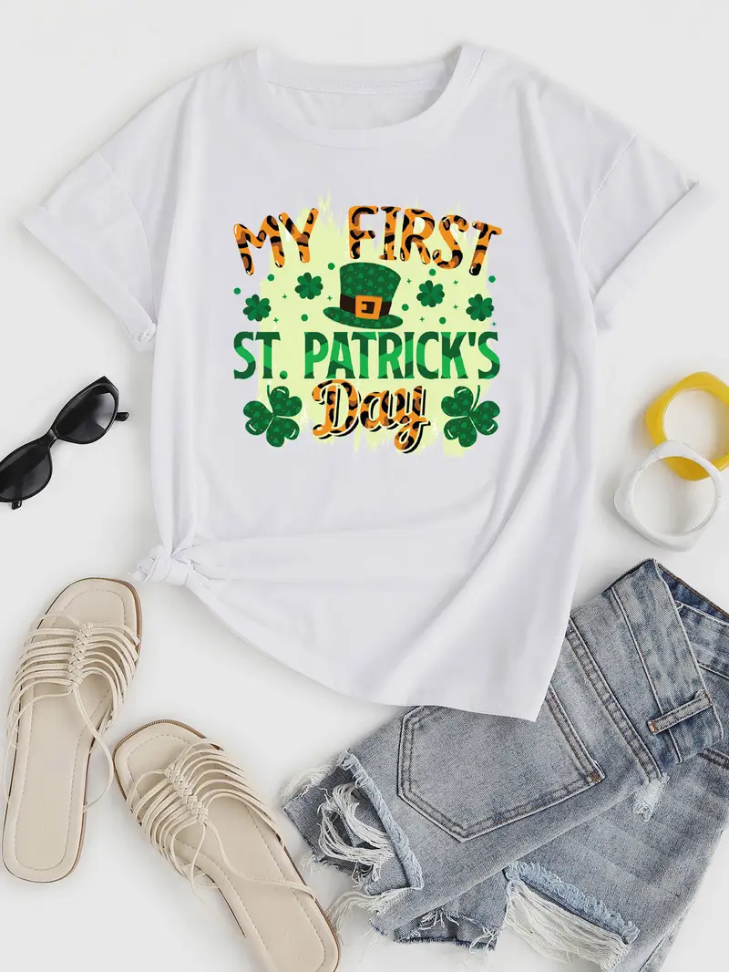 St Patricks Day Print Print T Shirt Short Sleeve Crew Neck Casual