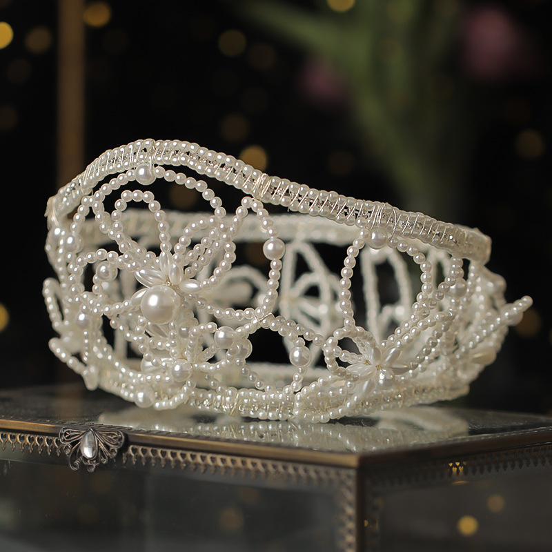 handmade beaded pearl crown hairband headband bridal - {region_name}