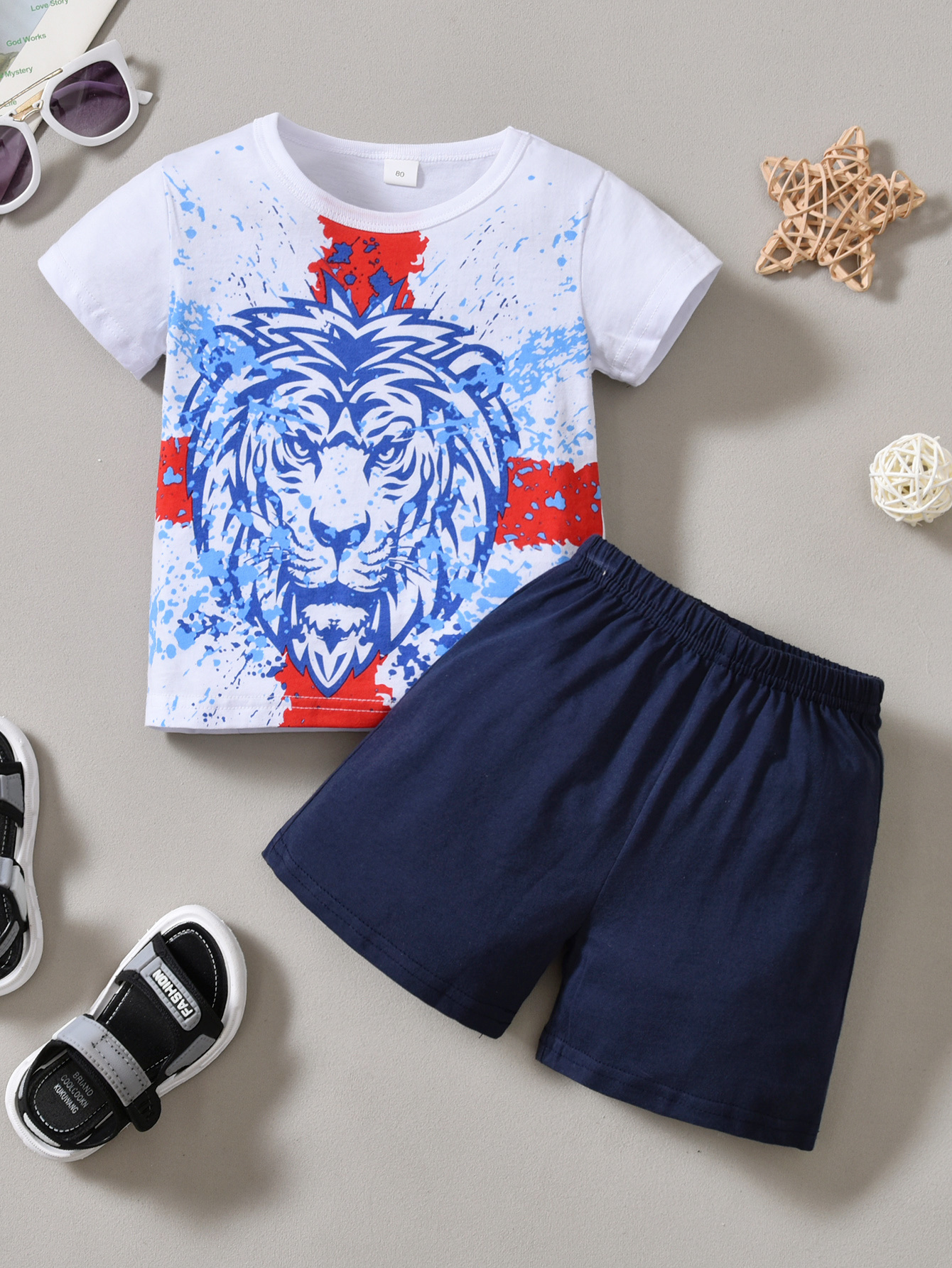 Boys Tiger Outfit Shorts T shirt Short Sleeves Crew Neck - Temu Australia
