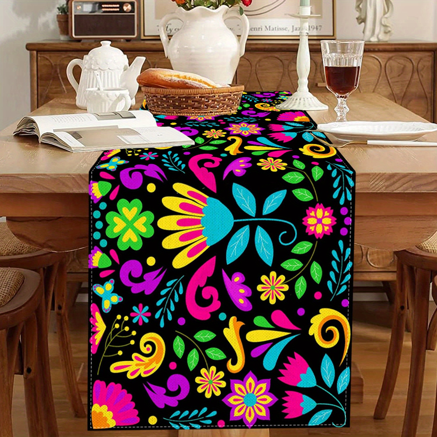 1pc Mexican Fiesta Table Runner Linen Mexican Serape Table Runner For ...