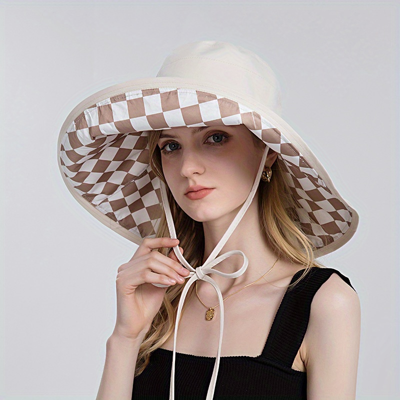 Reversible Wide Brim Sun Hat Solid Color Elegant - Temu United Kingdom