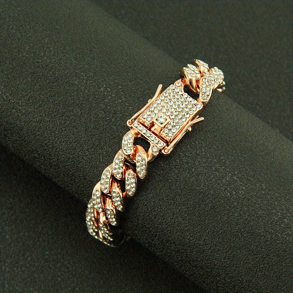 Rhinestones Cuban Link Chain Bracelet Men - Temu