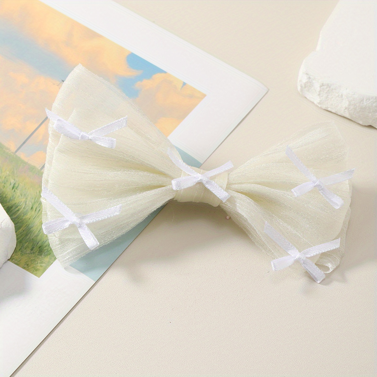 bow decor hair clip french mesh barrette elegant headwear - Temu New ...