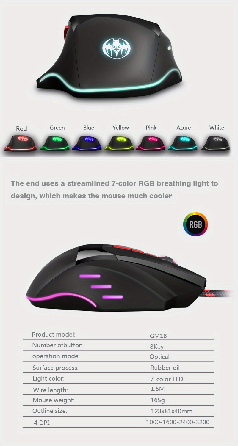 Usb Wired Optical Gaming Mouse 8 Keys Rgb Luminous Breathing - Temu