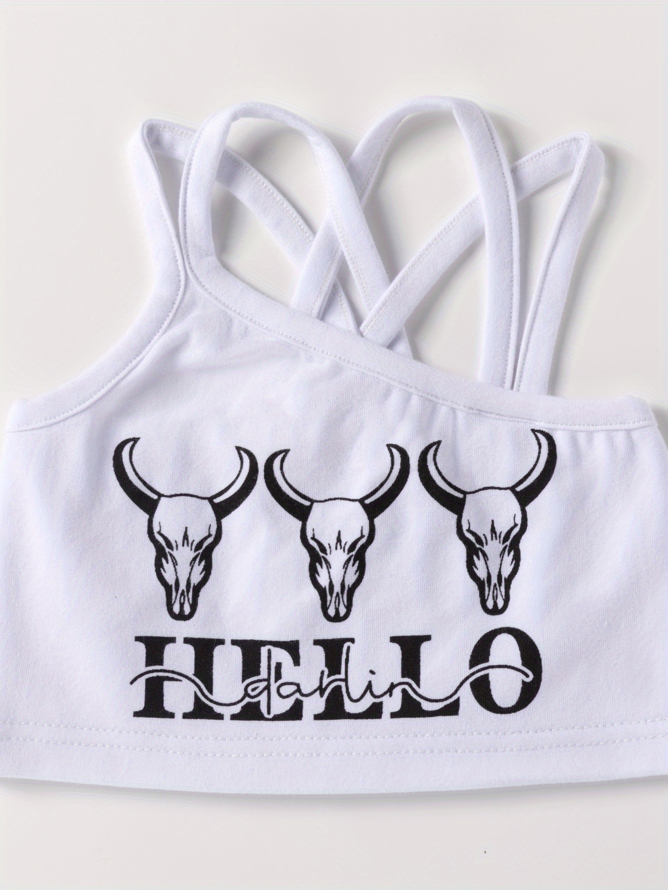 Girls One Shoulder Asymmetrical Neck Crop Top Cow Head - Temu United ...