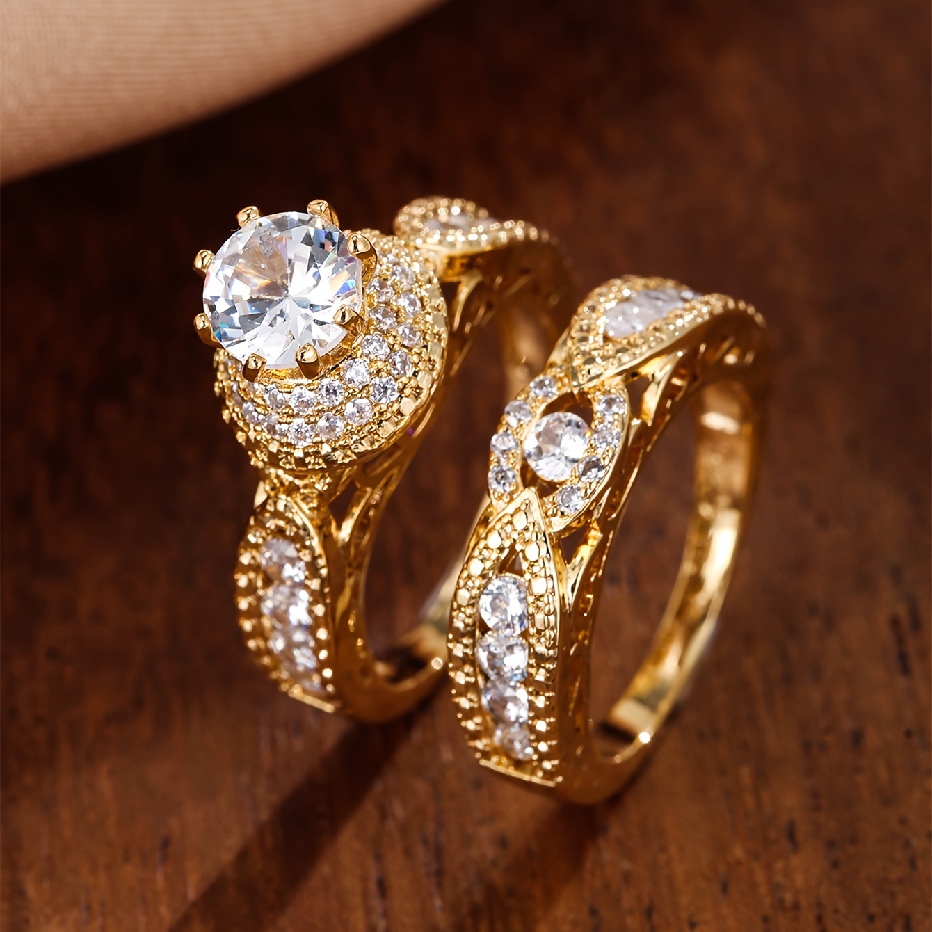 Fashion Luxury Copper Wedding Ring Set Women Men Perpetual - Temu Norway