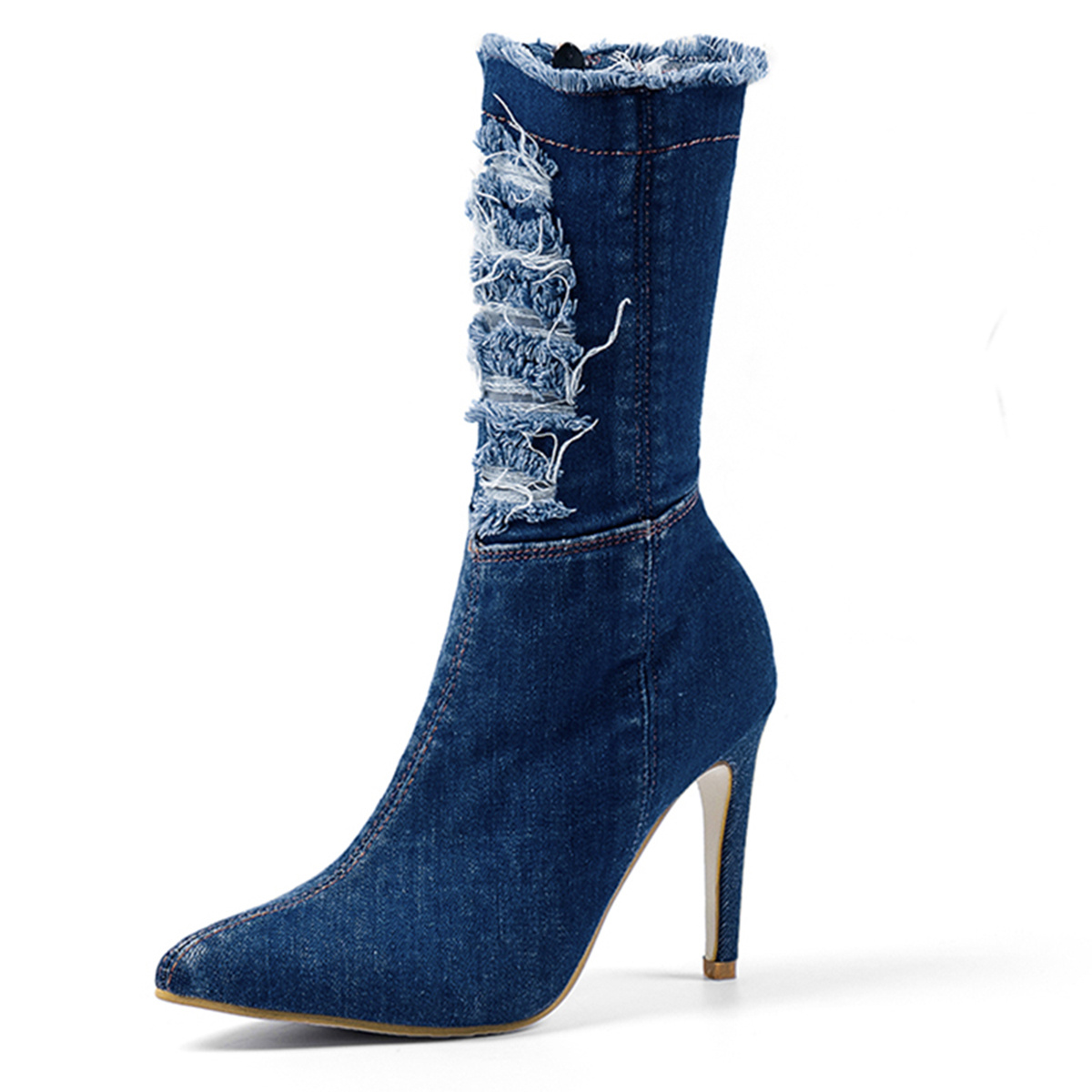 Women's Denim Pointed Toe High Heels Fashion Side Zipper - Temu United ...