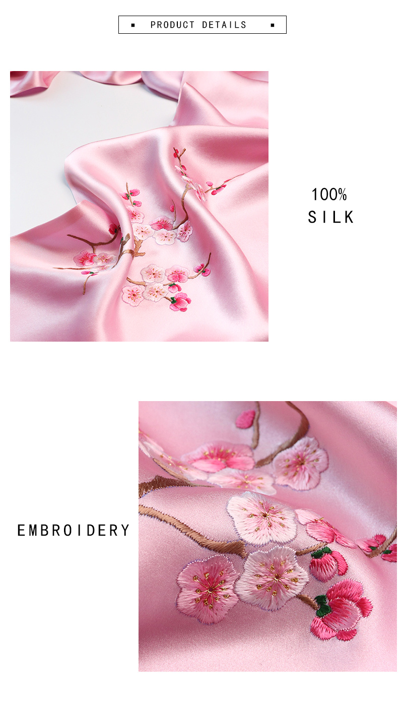Silk Long Scarf Embroidery Peach Branch Lady Scarves - Temu