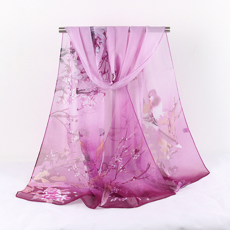 Long Thin Chiffon Scarf Women's Magpie Print Shawl Sun - Temu United ...