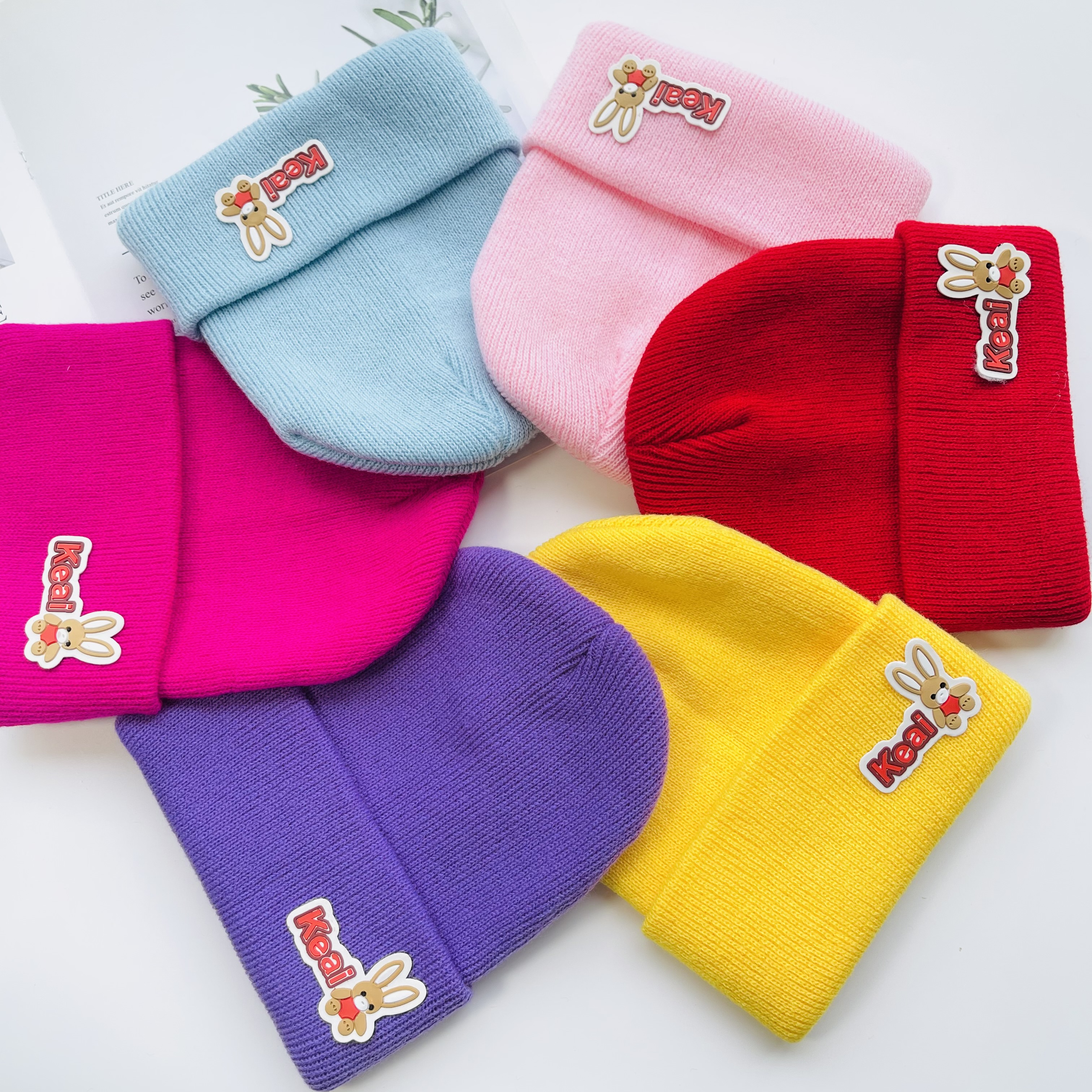 Girls Cute Casual Knit Beanie Cap Cartoon Rabbit Patch - Temu Netherlands