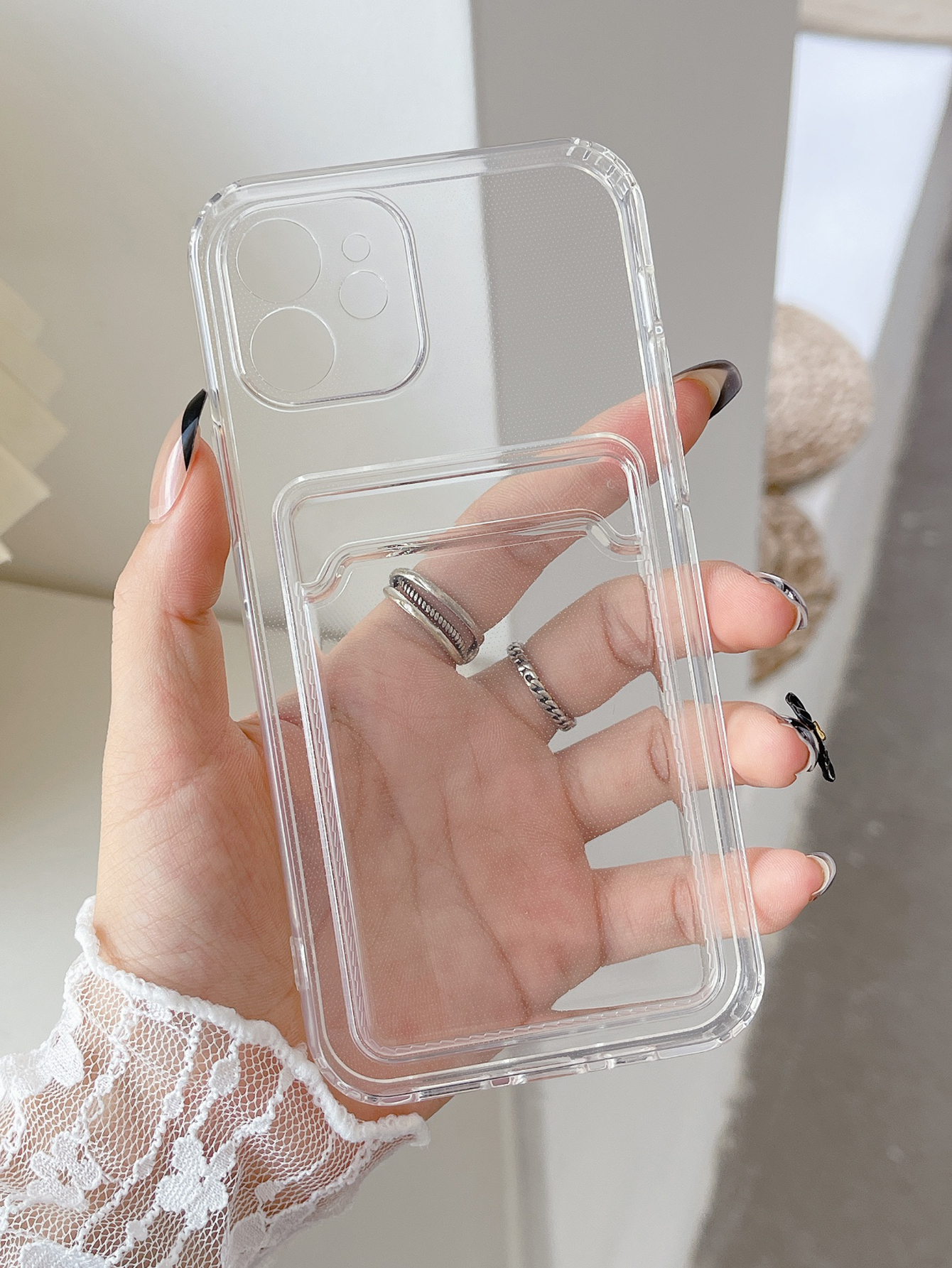 Transparent Color Integrated Protective Phone Case Card Slot - Temu ...