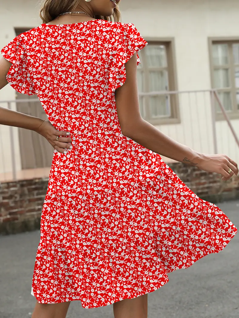 Casual Ruffle Mini Dress Ruffle Sleeve Waist Summer Flowy Temu