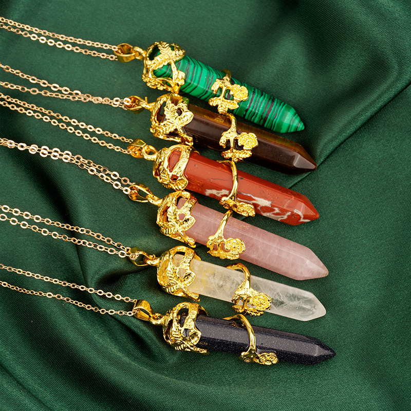 Crystal Point Pendant Necklace Flower Wrapped Reiki Stone - Temu Canada
