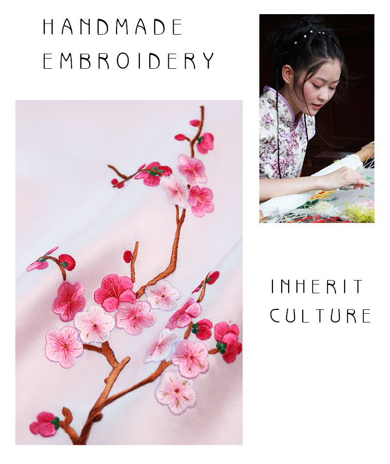 Silk Long Scarf Embroidery Peach Branch Lady Scarves - Temu