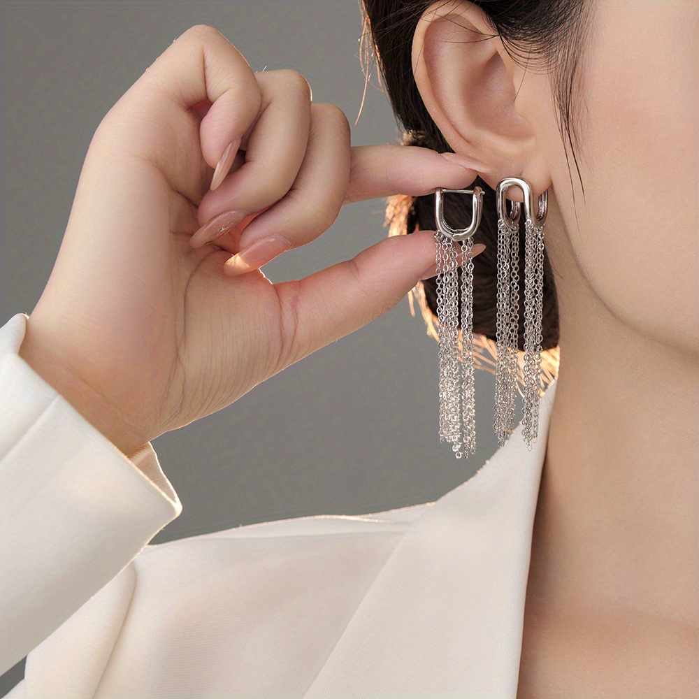 U shaped Ear Earrings Long Tassel Pendant Elegant - Temu Australia
