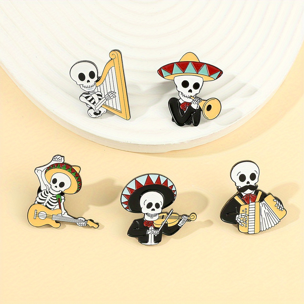 Halloween Brooch Set Y2k Playing Guitar Skeleton Gothic Wind - Temu