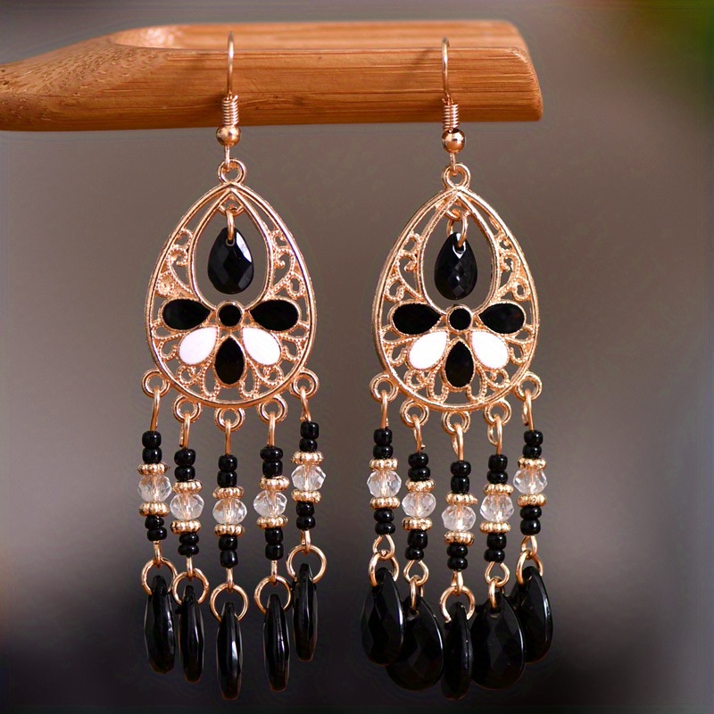 Long Ethnic Tassels Flower Design Earrings Vintage Bohemian Drop Dangle ...