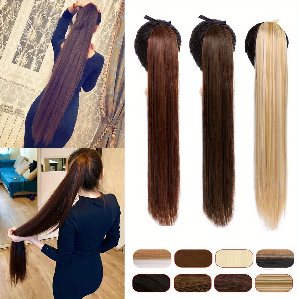 Long Straight Hair Extension Synthetic Wrap Around Clip In - Temu ...