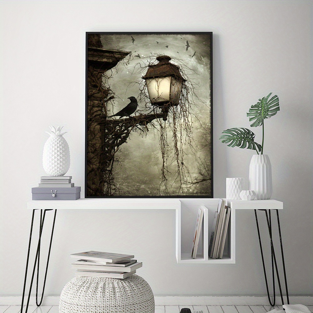 Canvas Painting Wall Art Lamp Crow Hd Printed Animal Poster - Temu