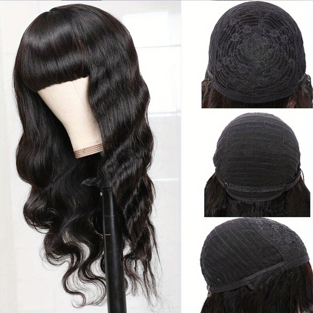 Body Wave Human Hair Wigs Bangs Glueless Machine Made - Temu New Zealand