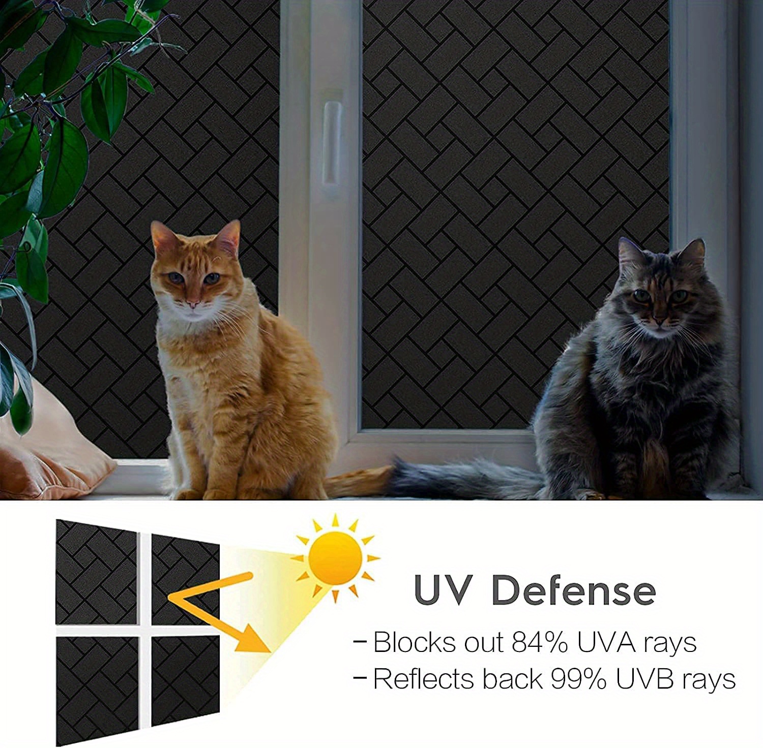 Black Floral Tulip Frosted Brick Pattern Window Film Privacy - Temu Canada