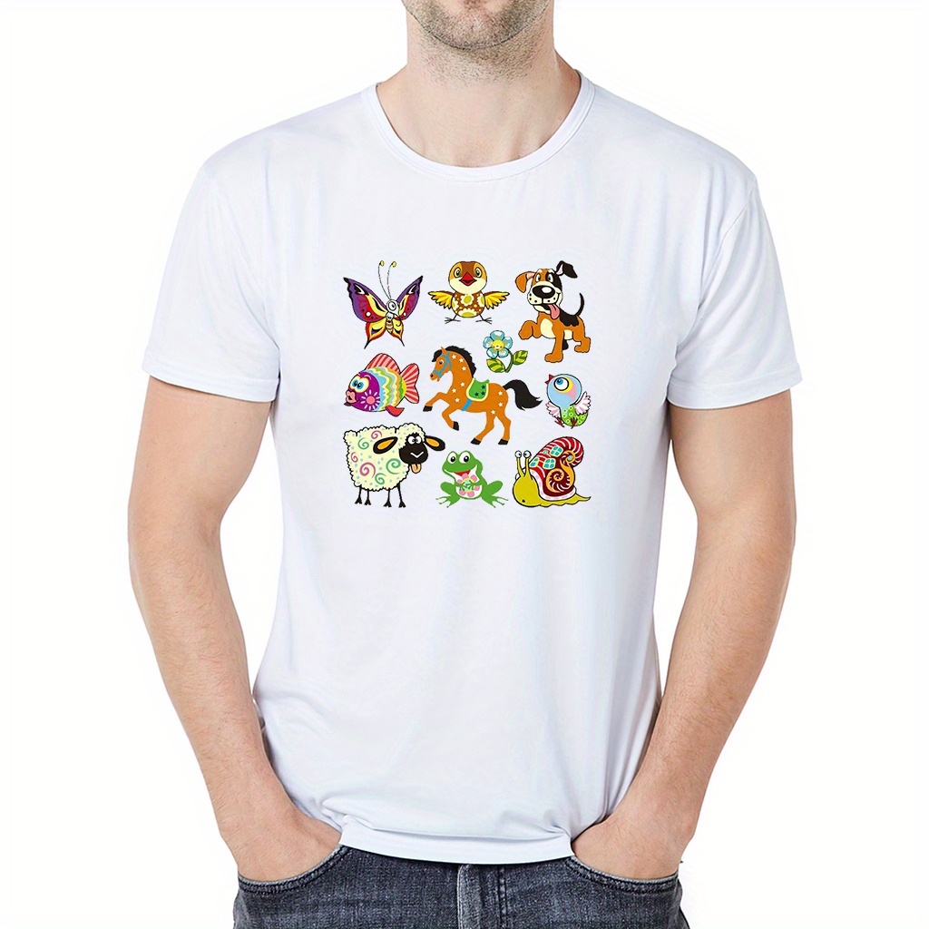 Men's Cute Cartoon Animals Casual Crew Neck Short Sleeve T - Temu New ...