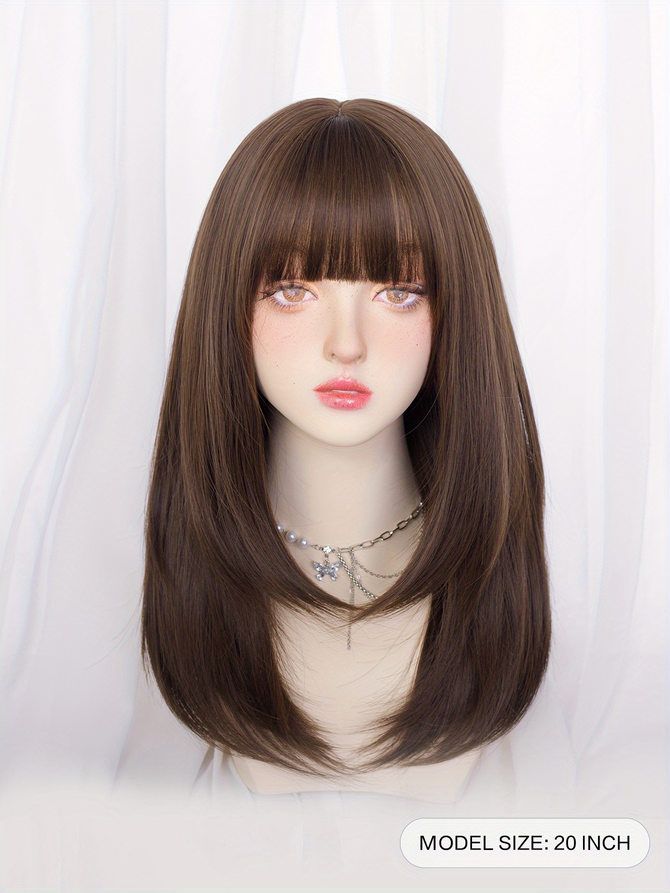 Natural Long Wavy Hair Wigs Bangs Synthetic Hair Replacement - Temu