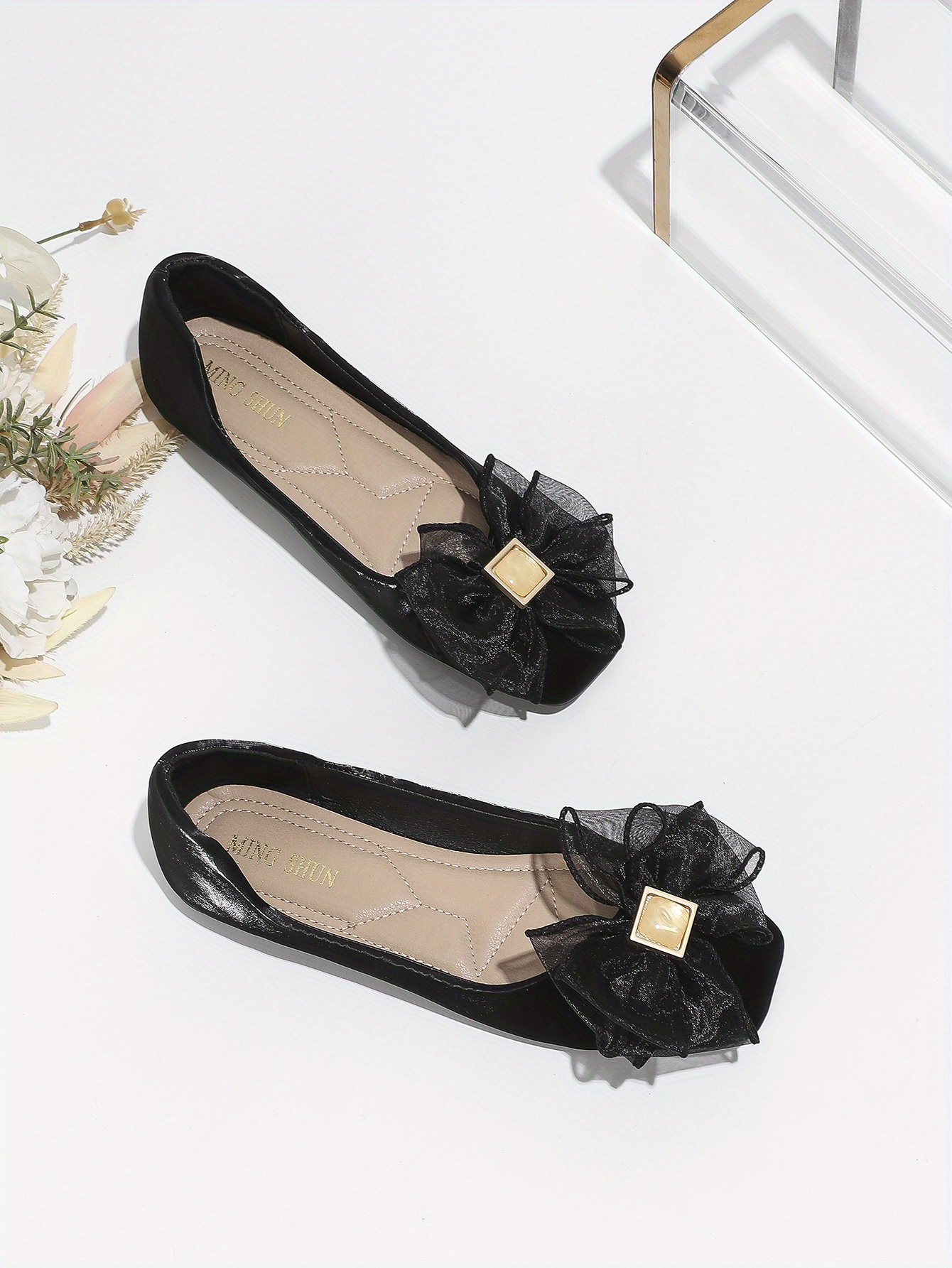 Women's Fashion Lace Bowknot Ballet Flats Comfy Square Toe - Temu Norway