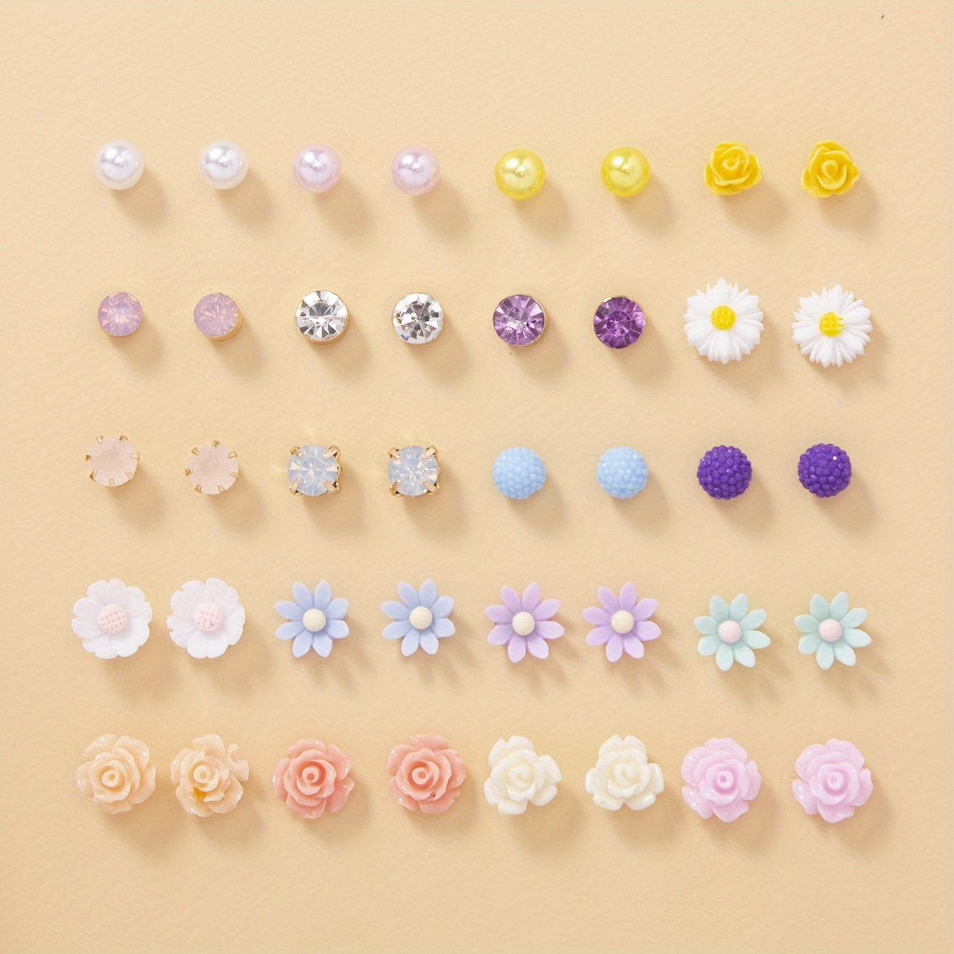 Stud Earrings Set Flower Daisy Faux Pearl Stud - Temu Australia