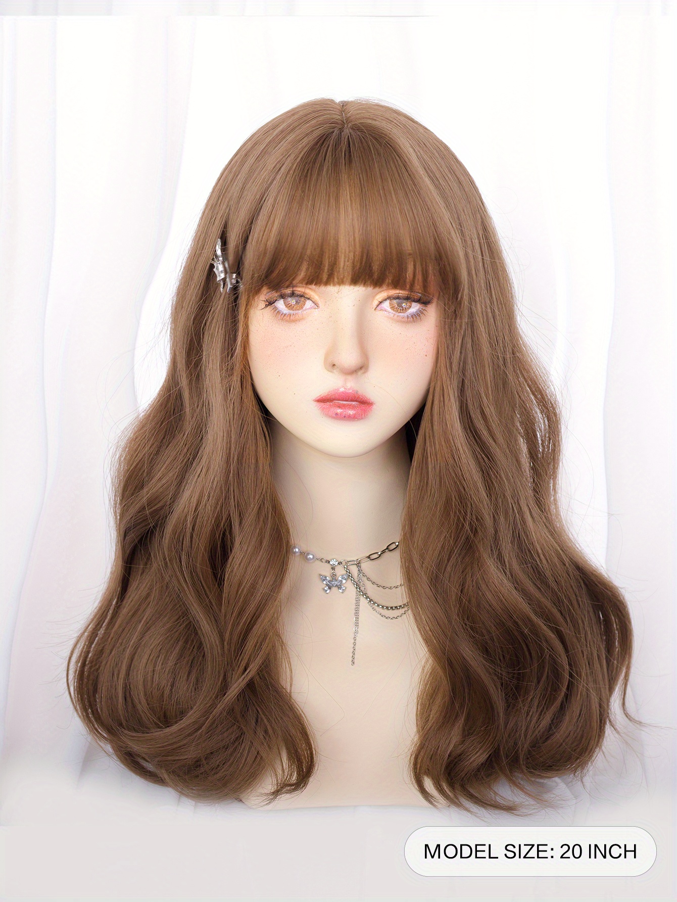 Natural Long Wavy Hair Wigs Bangs Synthetic Hair Replacement - Temu