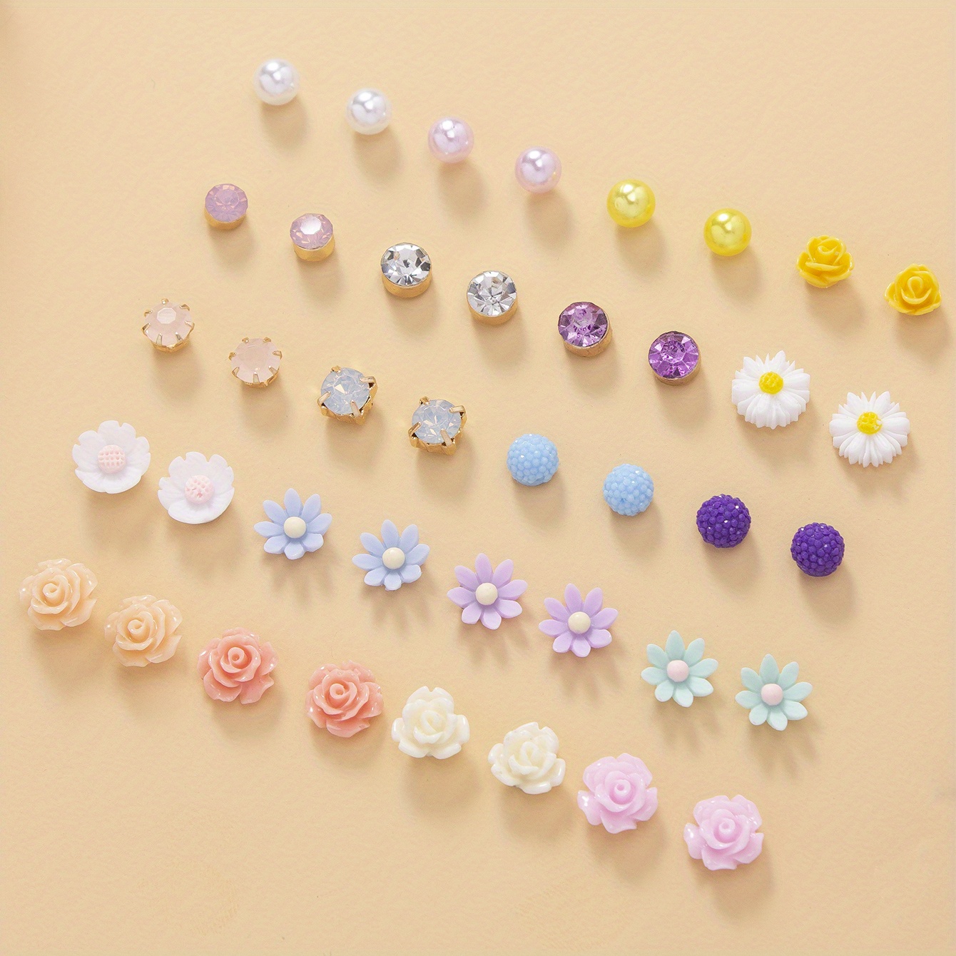 Stud Earrings Set Flower Daisy Faux Pearl Stud - Temu Australia