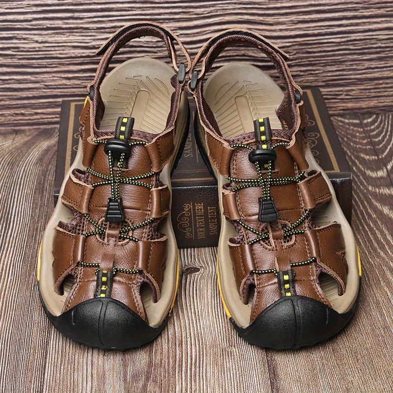 Mens Leather Non Slip Sandals Durable Quick Dry Beach Shoes Spring And ...